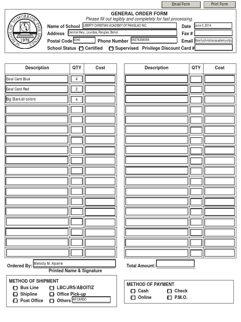General Order Form Updated | PDF