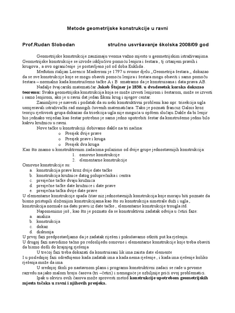 Metode Geometrijske Konstrukcije U Ravni | PDF