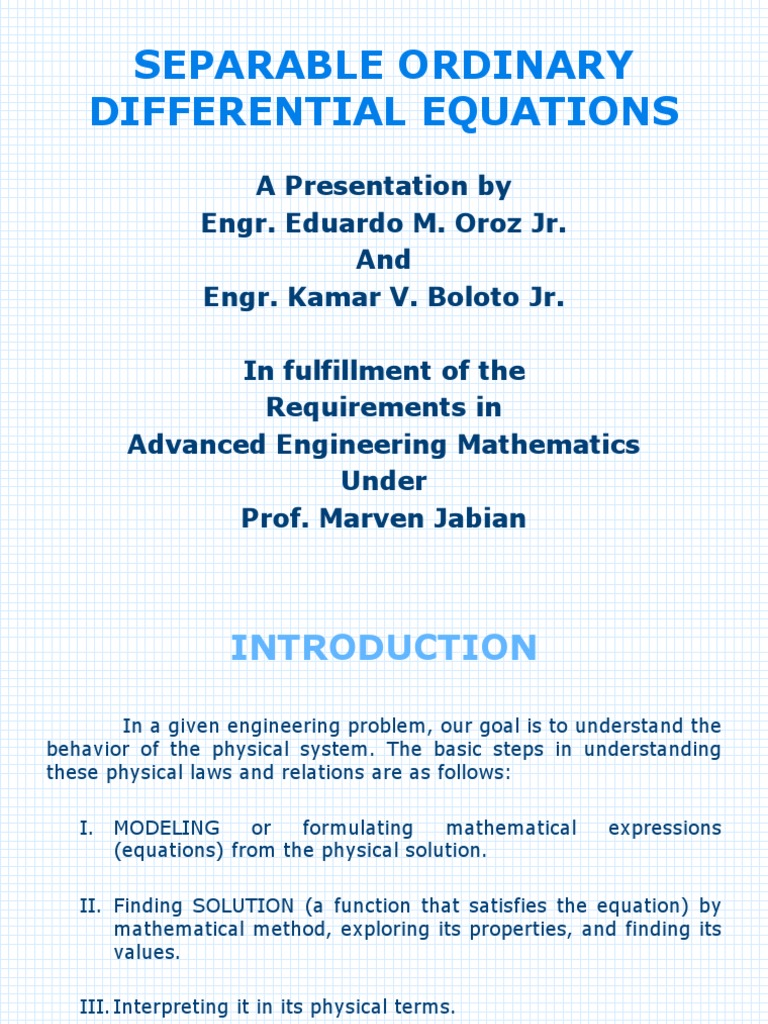 Separable Ode - Advanced Engineering Mathematics | PDF | Ordinary ...
