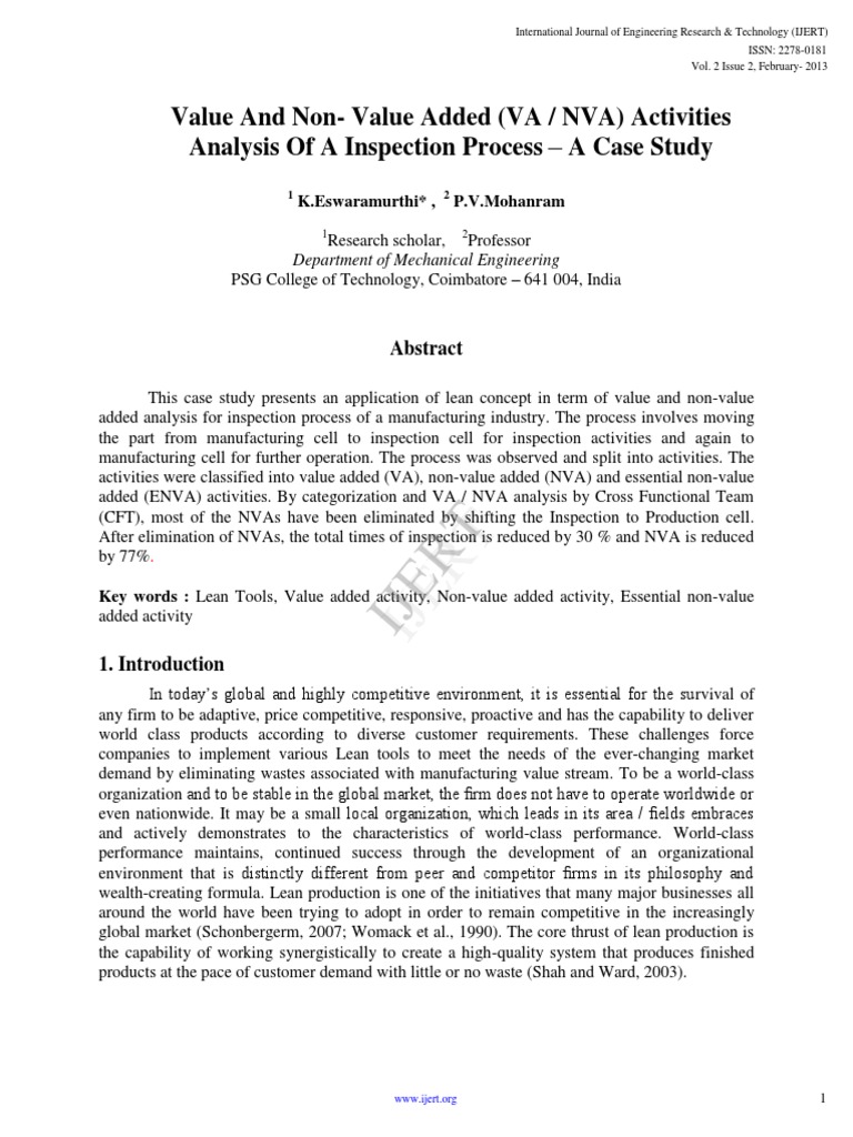 Value and Non - Value Added (VA NVA) Activities | PDF | Lean ...