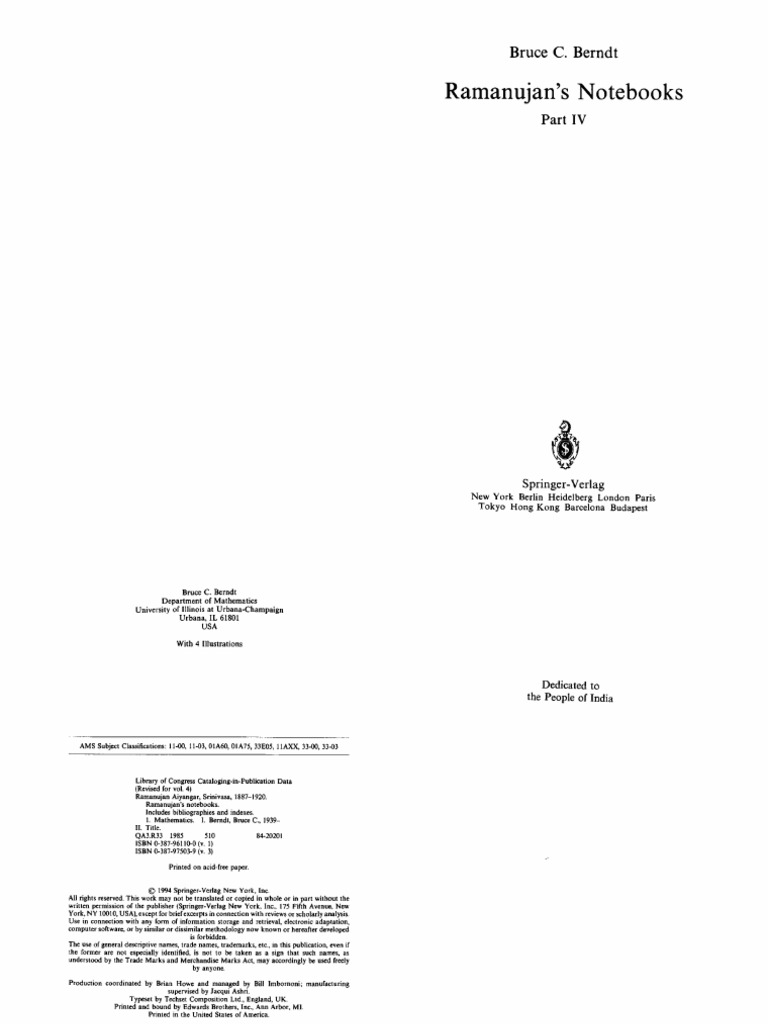 Ramanujan's Notebooks [Part 4 of 5]