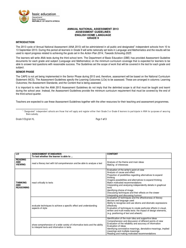 Grade 9 Eng HL Assessment Guidelines (2) | Educational Assessment ...