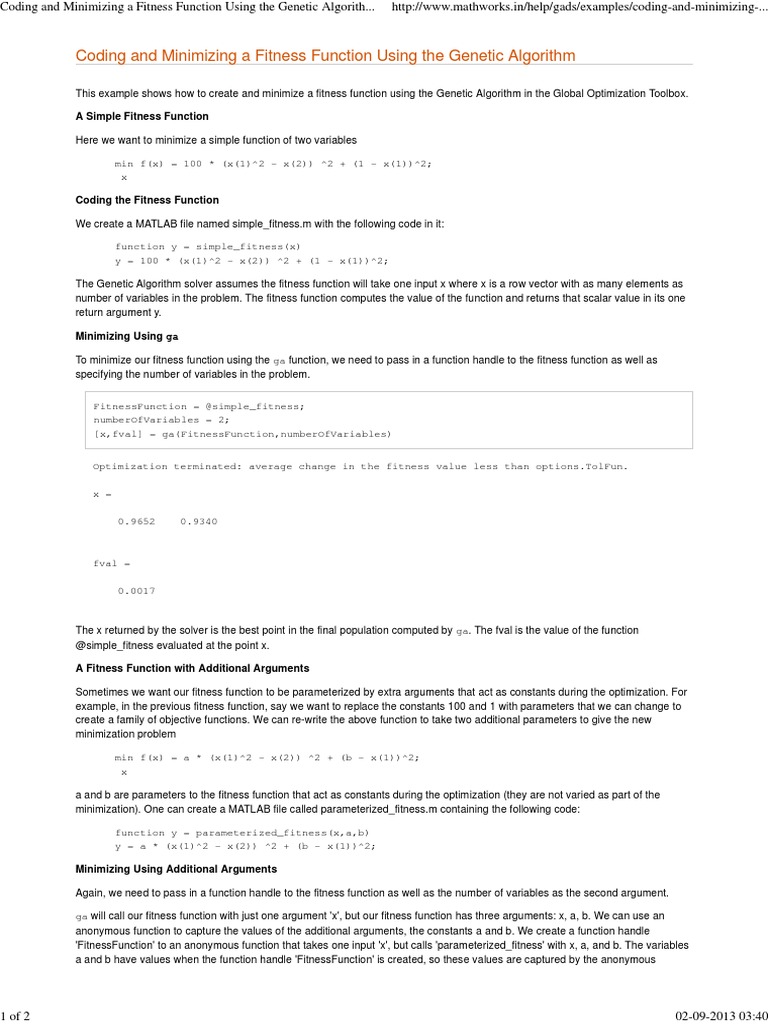 Coding and Minimizing A Fitness Function Using The Genetic Algorithm - MATLAB & Simulink Example ...