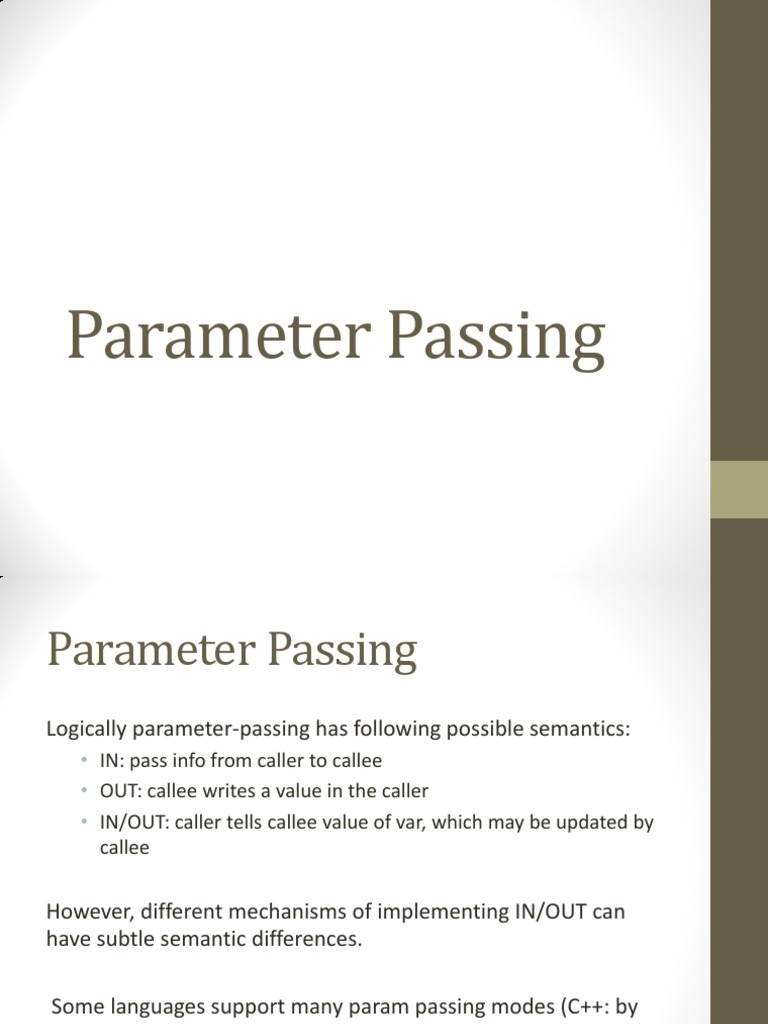 Parameter Passing Presentation | PDF | Parameter (Computer Programming ... Parameter Passing Presentation | PDF | Parameter (Computer Programming ...