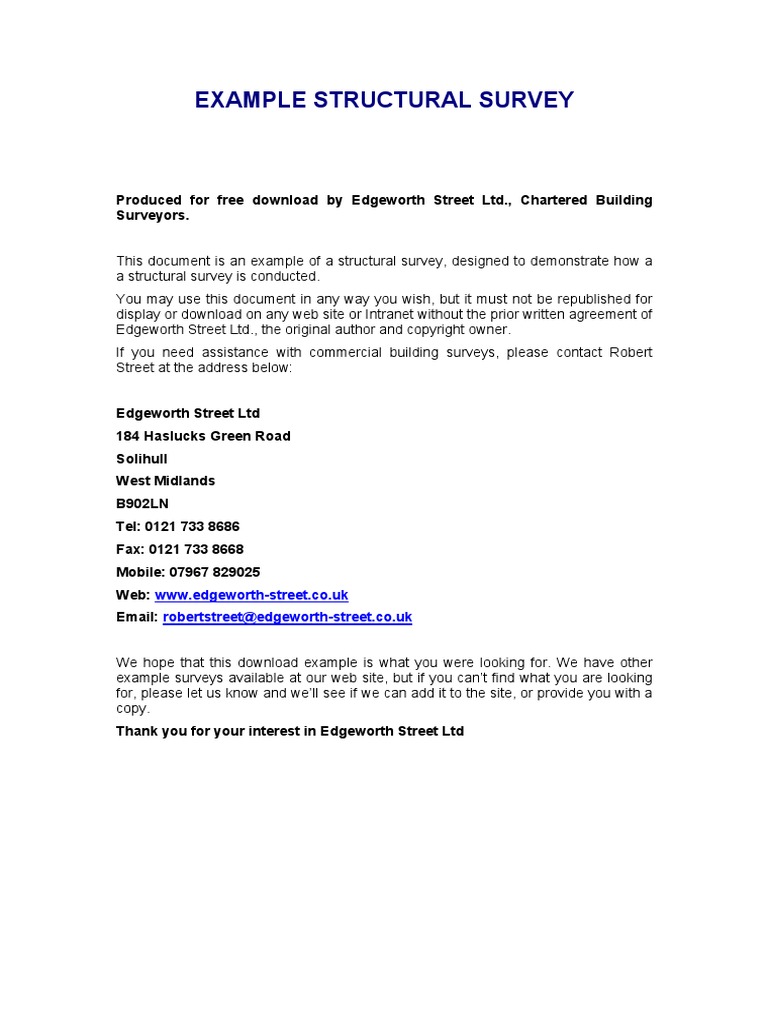 Example Structural Survey Report | PDF | Roof | Lumber