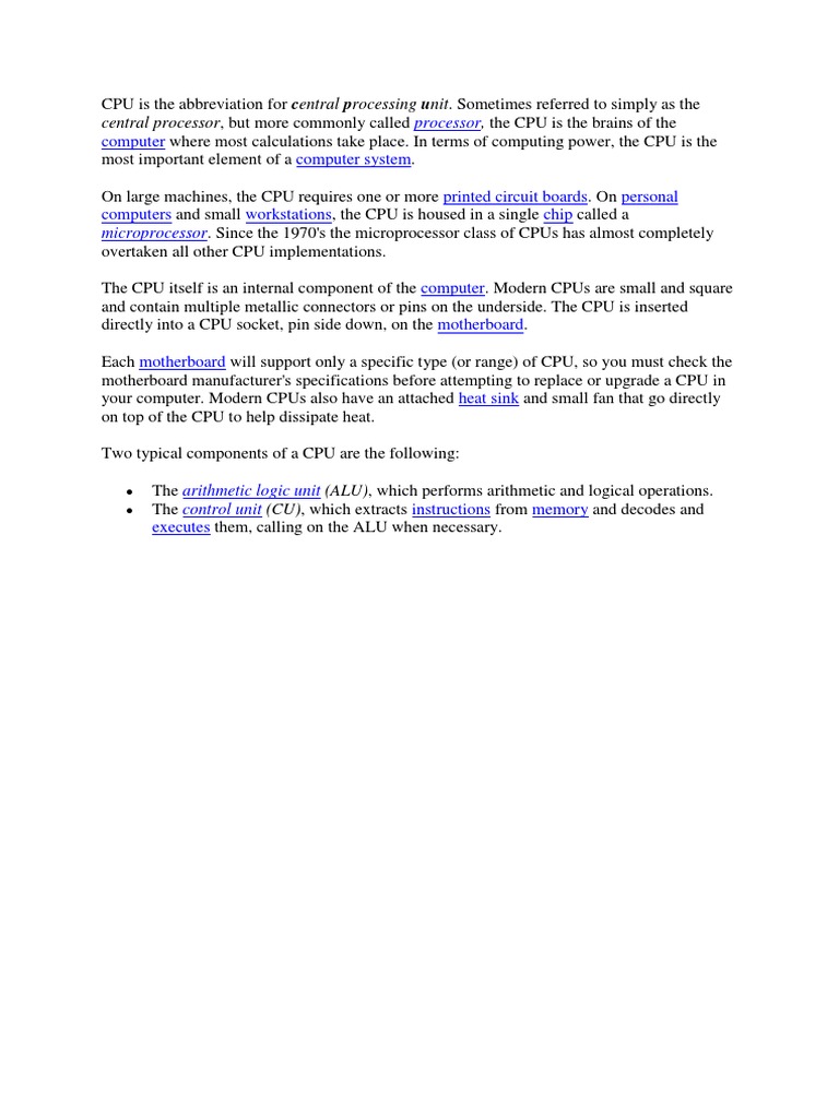 Understanding CPU: Functions and Components | PDF | Technology ...