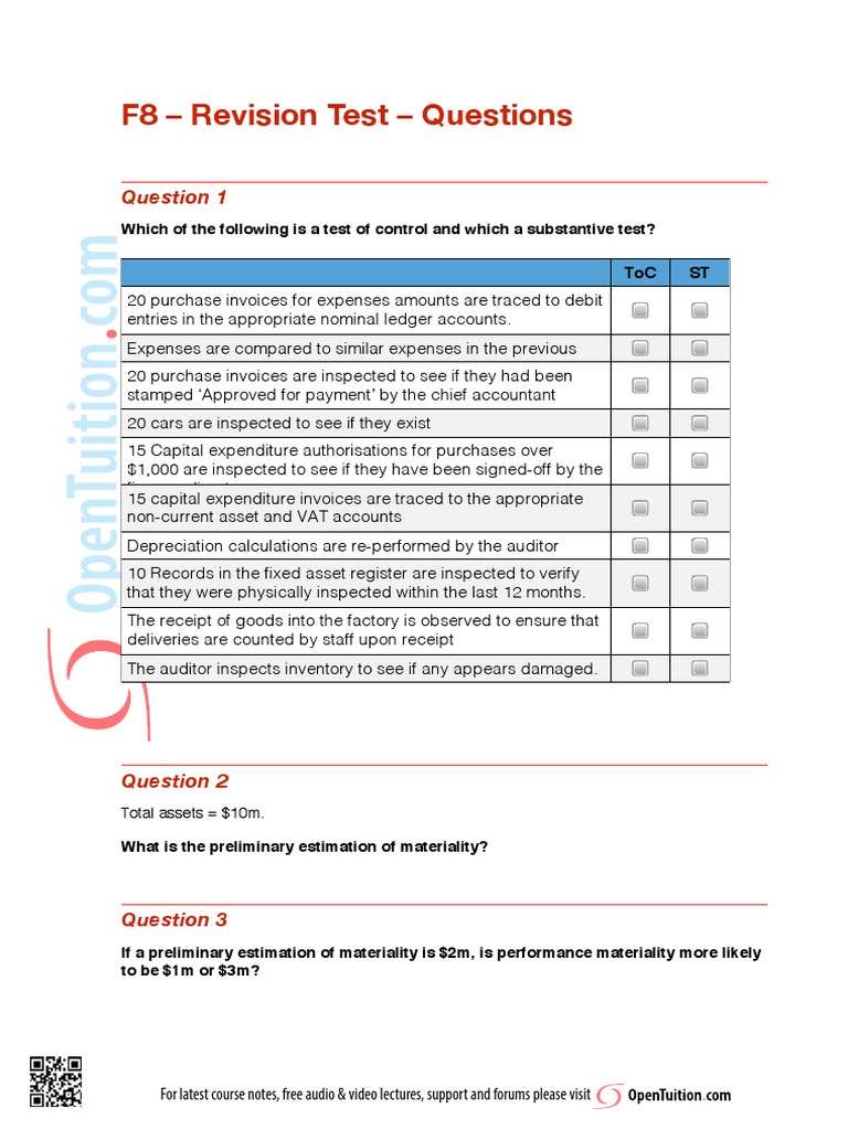 ACCA F8 Revision Test Questions | PDF | Career & Growth | Finance ...