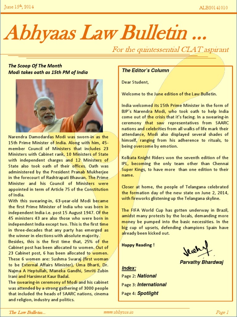 Abhyaas Law Bulletin - June 2014 | PDF | International Criminal Court | Nouri Al Maliki