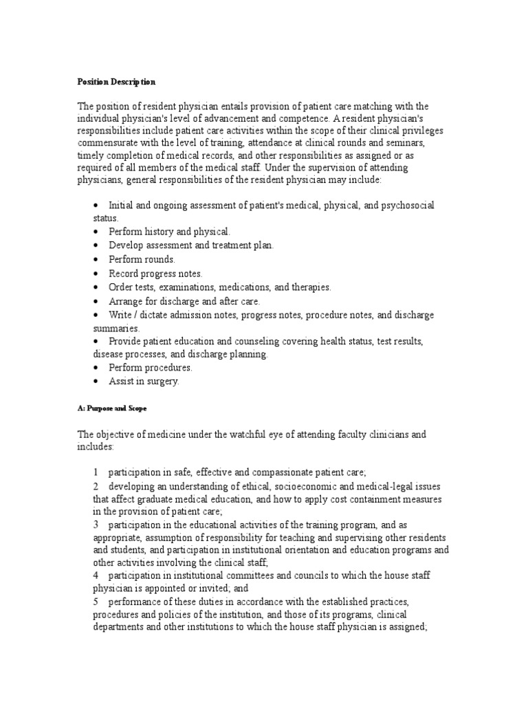 Resident Physician Job Description | PDF | Wellness | Science & Mathematics