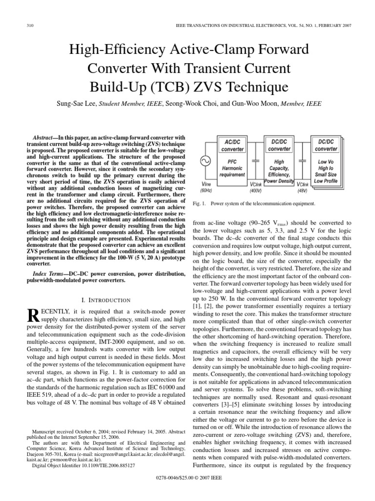 High-Efficiency Active-Clamp Forward Converter With Transient Current Build-Up (TCB) ZVS ...