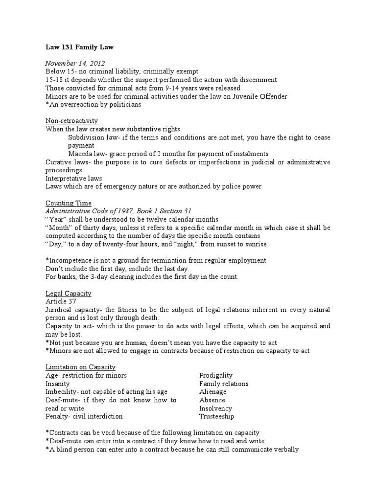 Family Law Notes | PDF | Annulment | Marriage