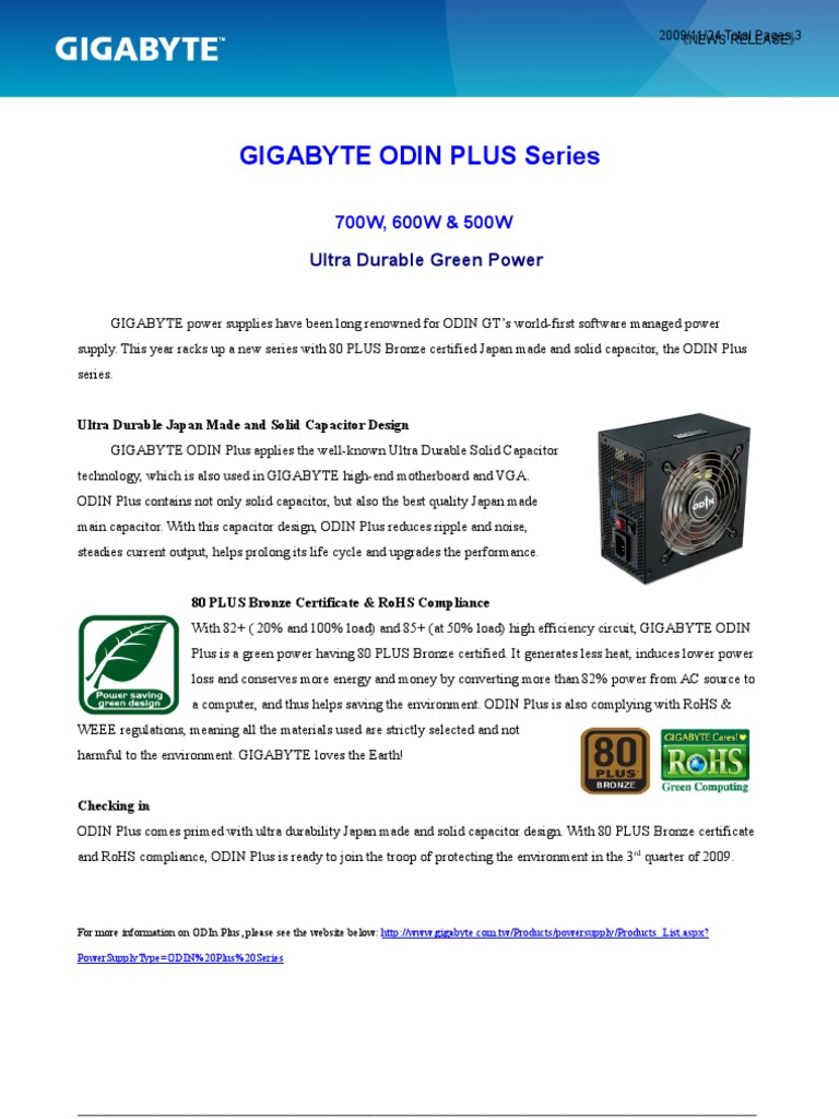 GIGABYTE ODIN Plus Power Supplies Overview | PDF | Capacitor | Office ...