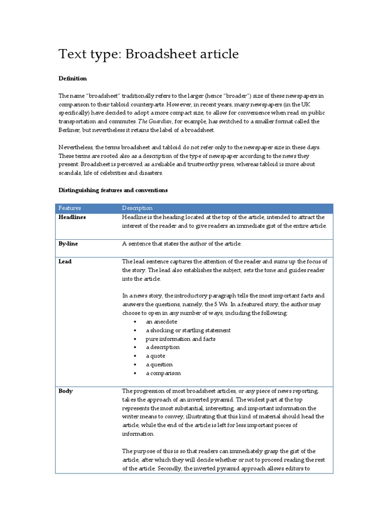 Features of Broadsheet Newspapers | Download Free PDF | Labour Party ...