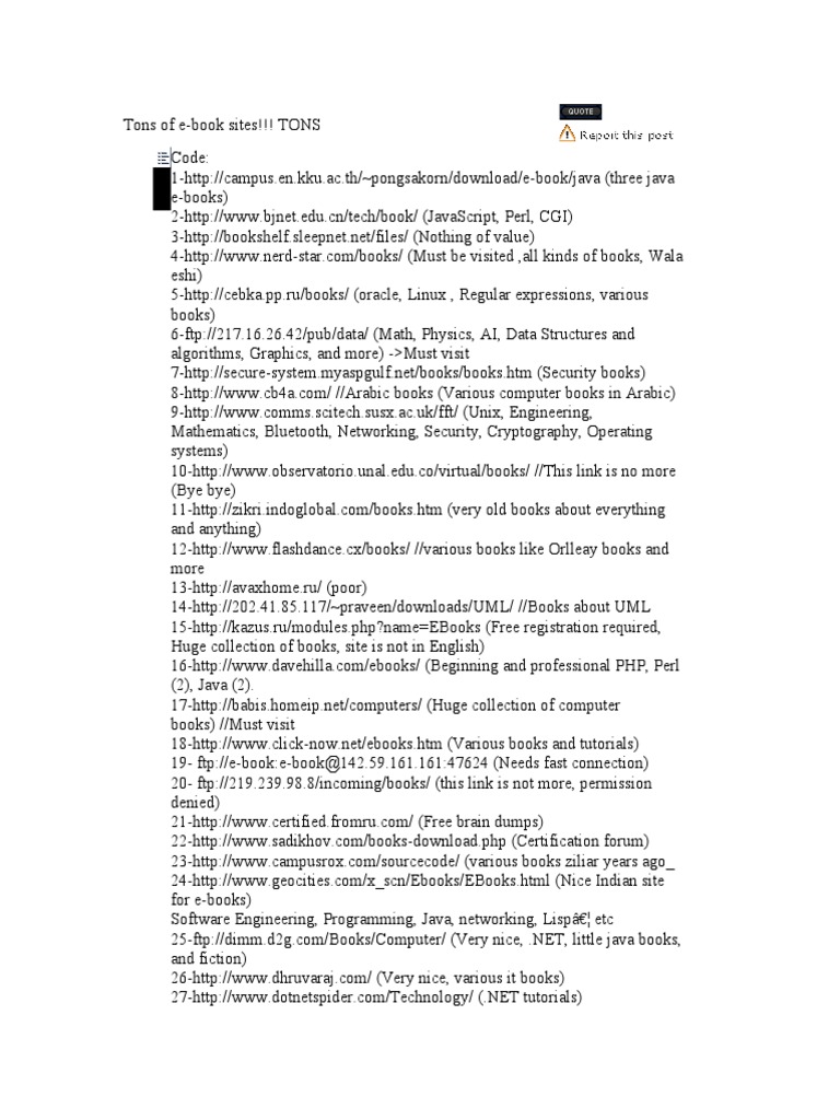 Tons of Ebook Sites!!! TONS | PDF | File Transfer Protocol | Linux