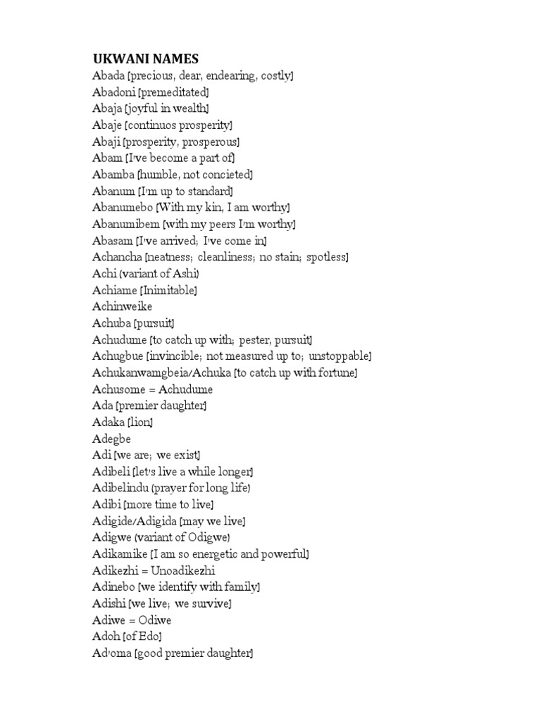List of Ukwani Names | PDF | Religious Belief And Doctrine