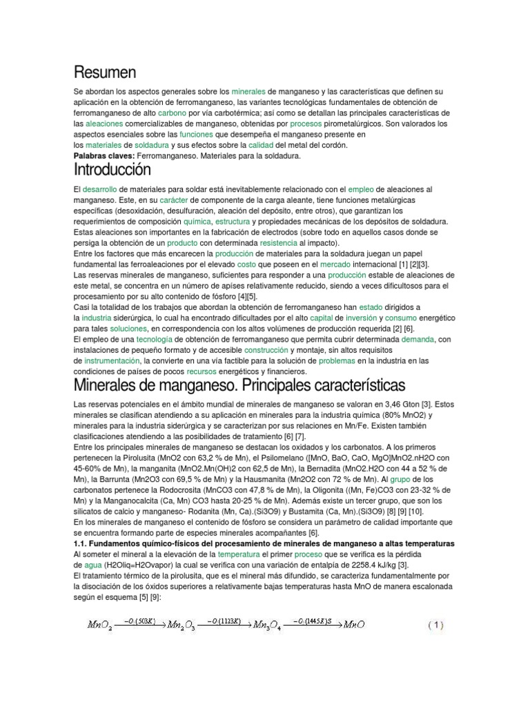 Características del Manganeso y Ferromanganeso | PDF | Manganeso ...