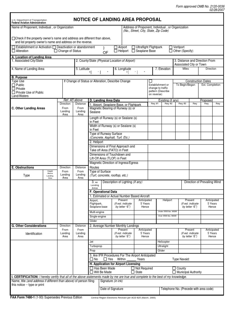 Notice Of Landing Area Proposal: Federal Aviation Administration ...