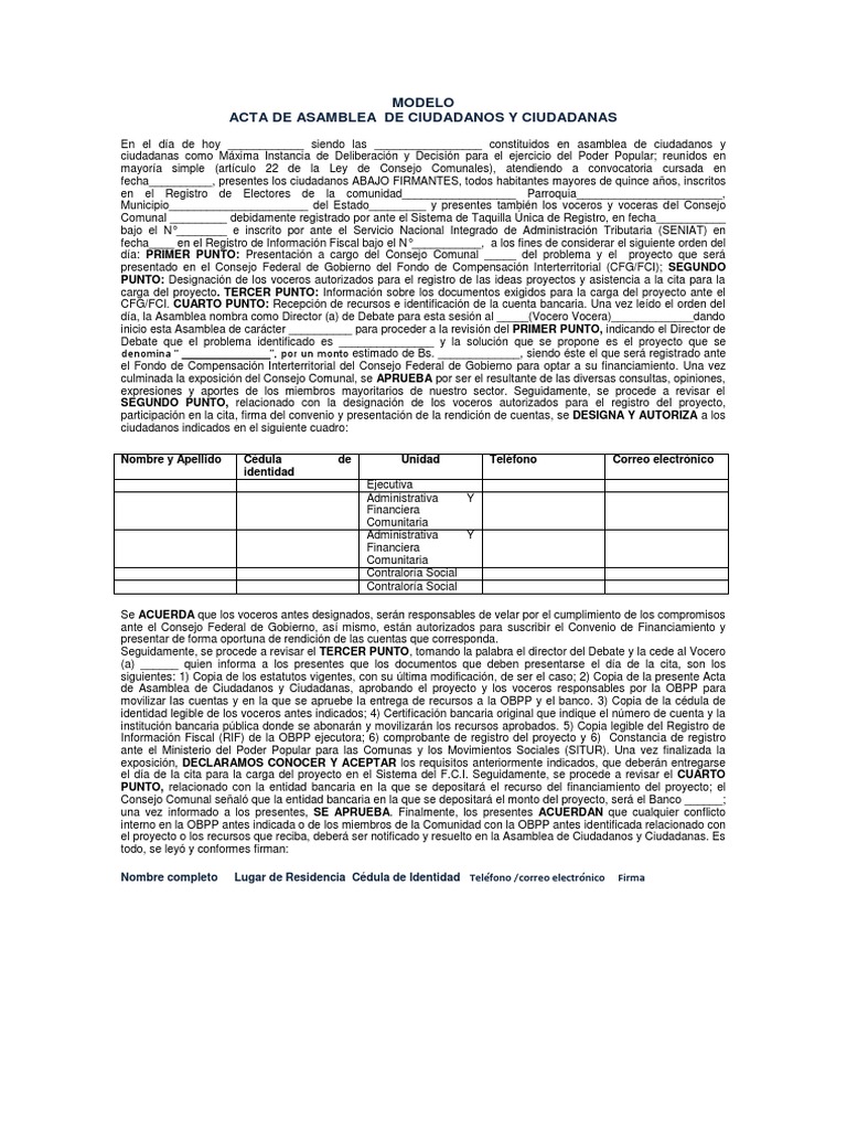 Formato Acta de Asamblea | PDF | Bancos | Esfera pública