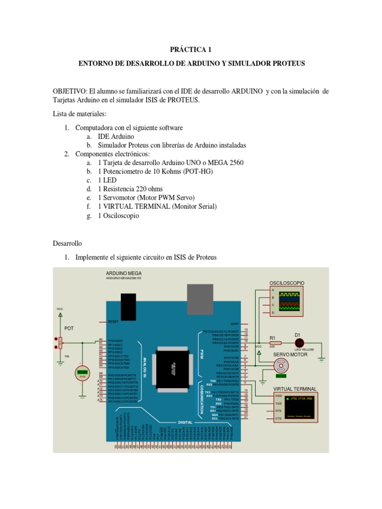 PRÁCTICA 1 Entorno IDE Arduino y Proteus | PDF | Arduino | Ingenieria Eléctrica