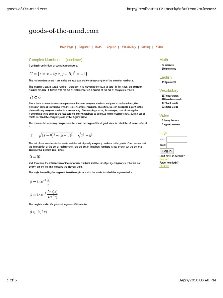 Math Complex Numbers I: (Continue) | PDF | Complex Number | Exponentiation