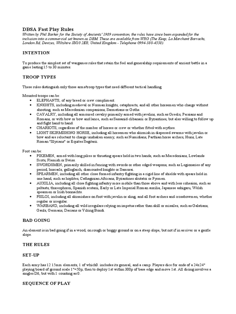 DBSA Fast Play Rules | PDF | Cavalry | Spear