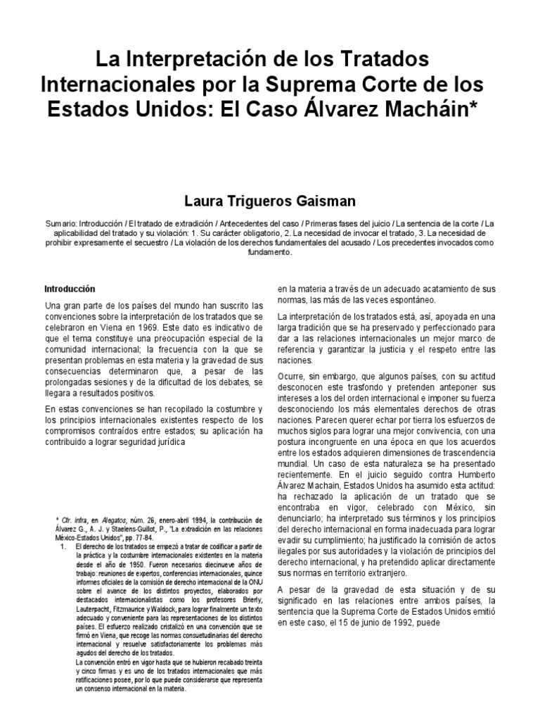 Caso Alvarez Machain | PDF | Tratado | Ley internacional