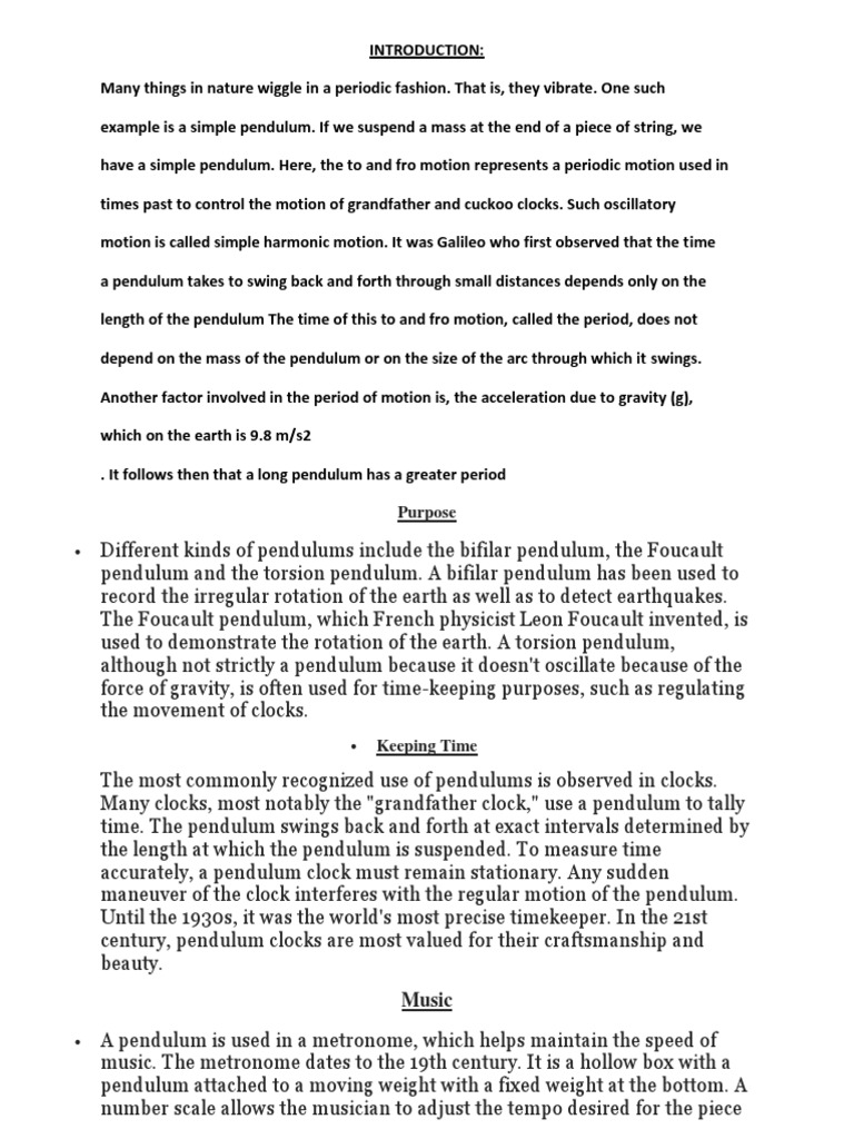 Uses of Simple Pendulum | PDF | Pendulum | Clock