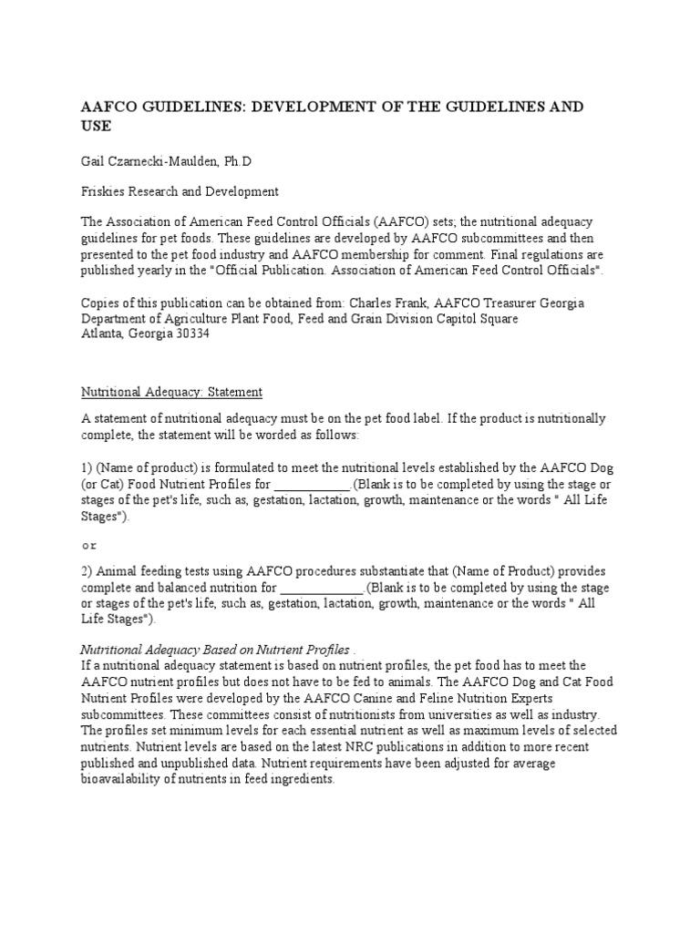 Aafco Guidelines: Development of The Guidelines and Use | PDF ...