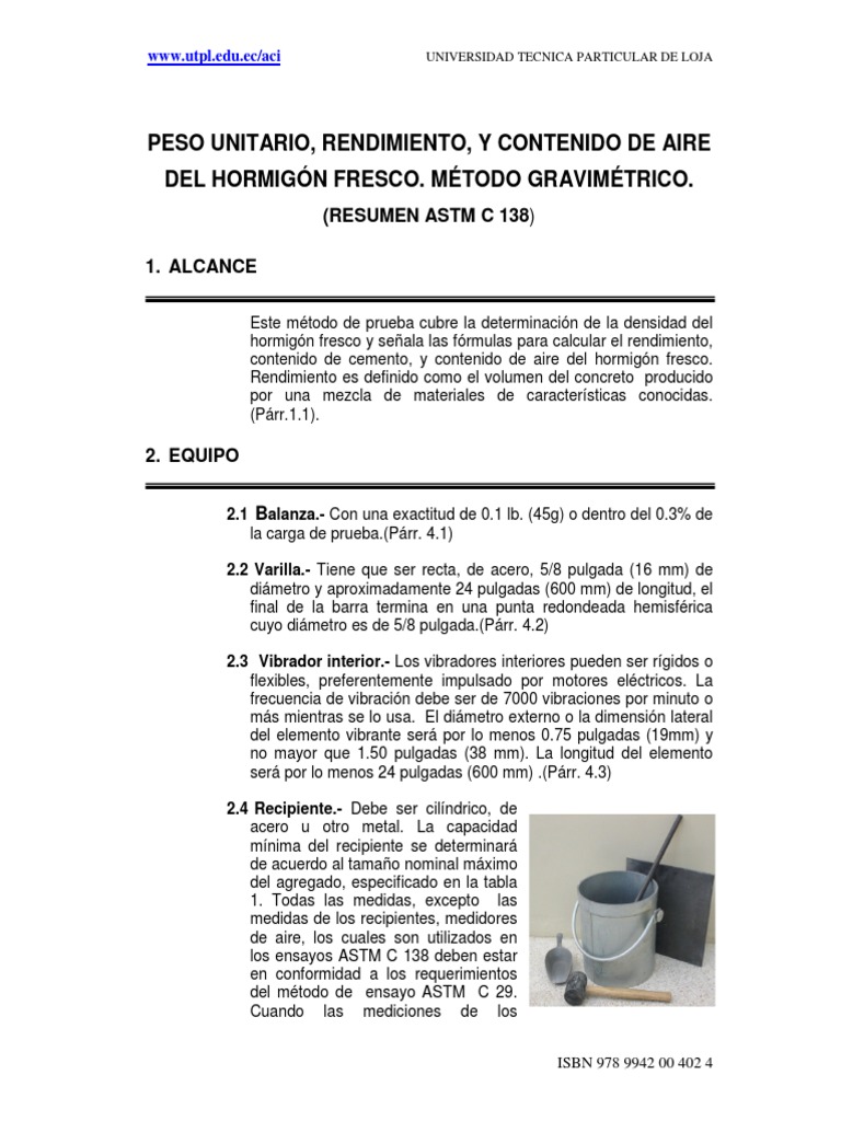 Resumen ASTM C138 | PDF | Densidad | Hormigón