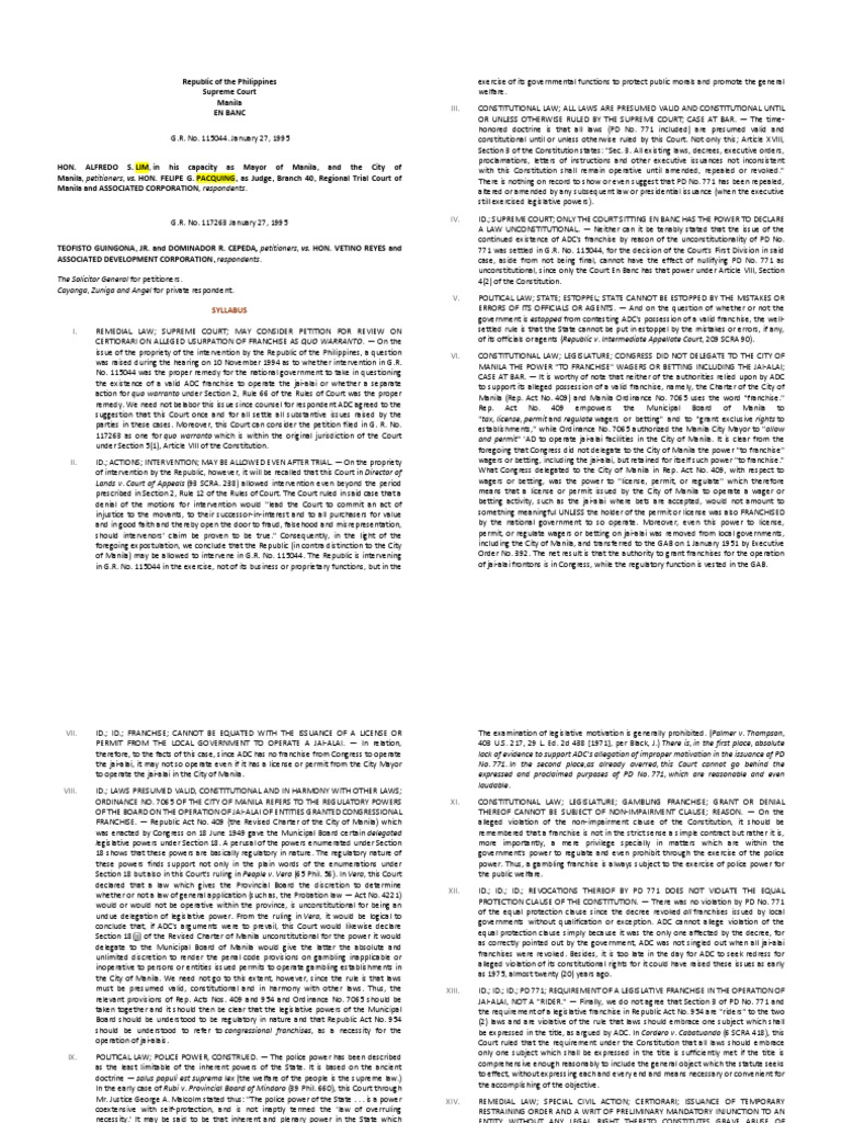 Lim Vs Pacquing, GR 115044 | PDF | Intervention (Law) | Injunction