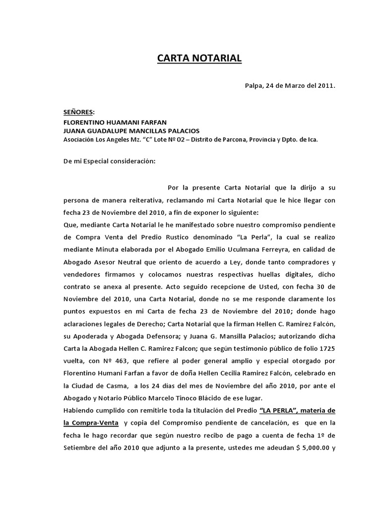 Carta Notarial | PDF | Derecho Civil (Common Law) | Virtud