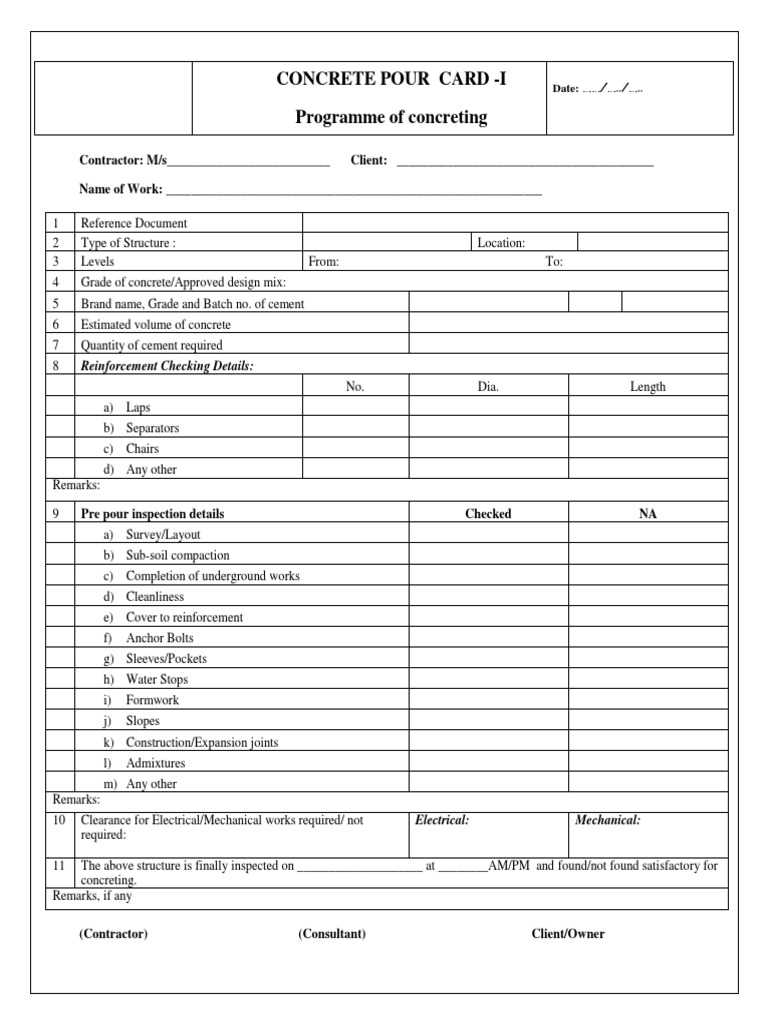 Concrete Pour Card | Concrete | Mechanical Engineering