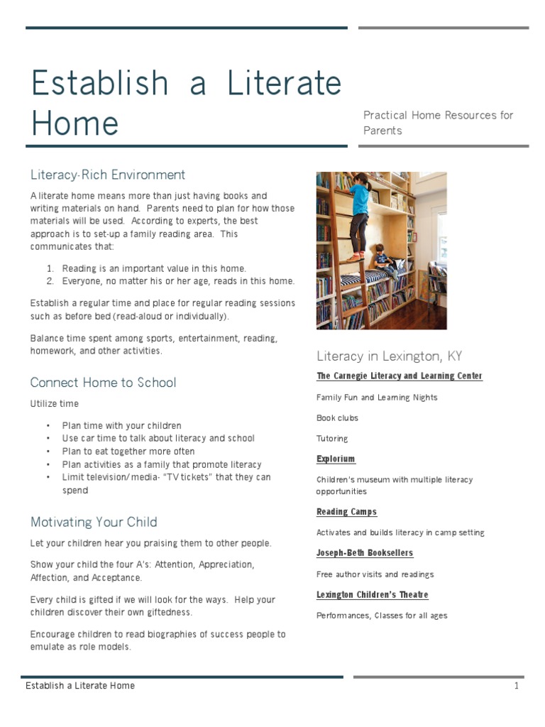 Establishing A Literate Home | PDF | Literacy | Books