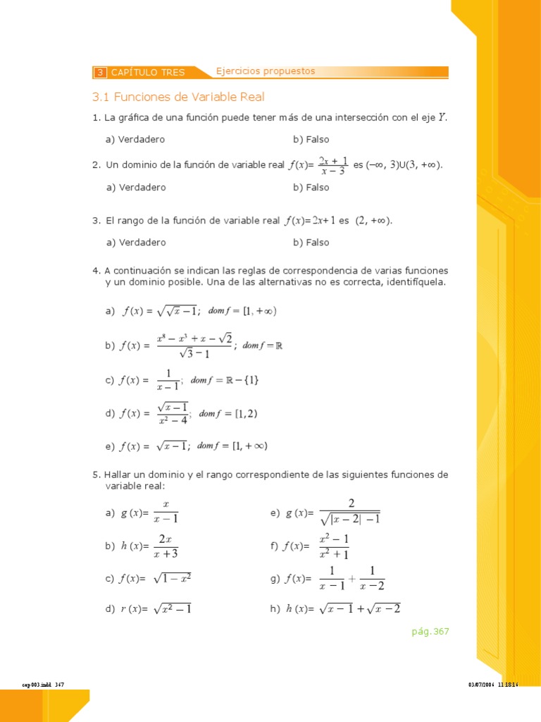 Ejer Funciones de Variable Real | PDF | Asíntota | Función (Matemáticas)