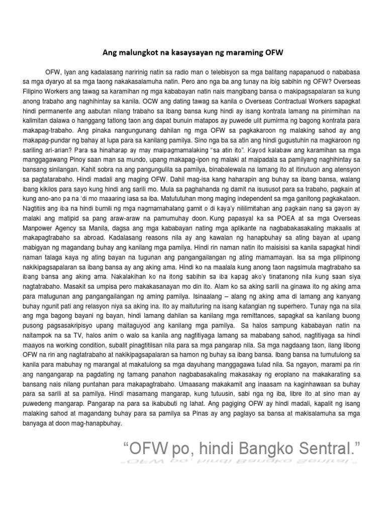 Ang Malungkot Na Kasaysayan NG Maraming OFW | PDF