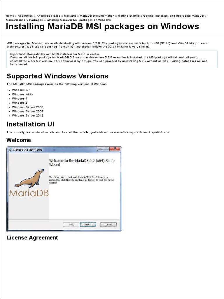 Installing Mariadb Msi Packages On Windows PDF | PDF | Library (Computing) | Areas Of Computer ...