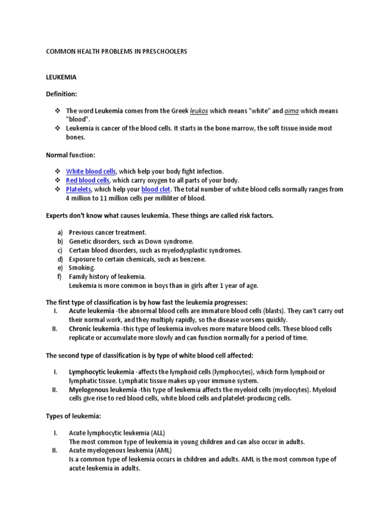 Common Illnesses in Preschoolers | PDF | Leukemia | Asthma