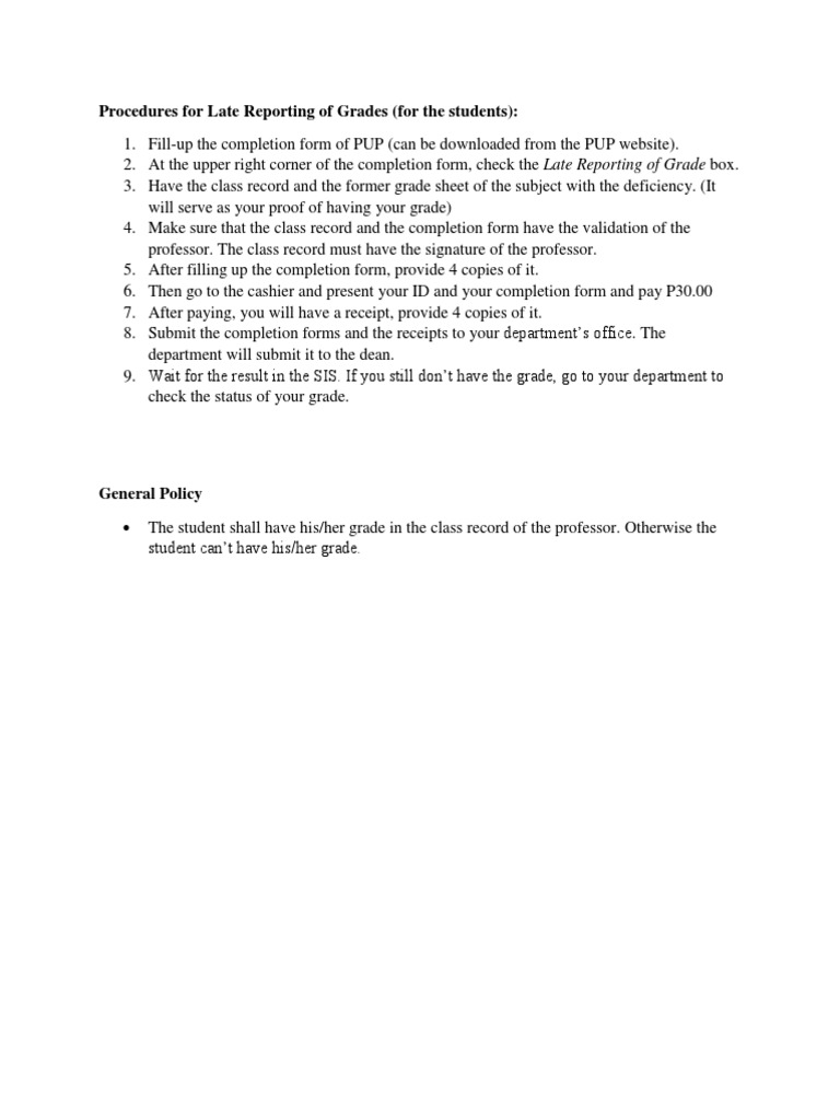 Procedures For Late Reporting of Grades | PDF