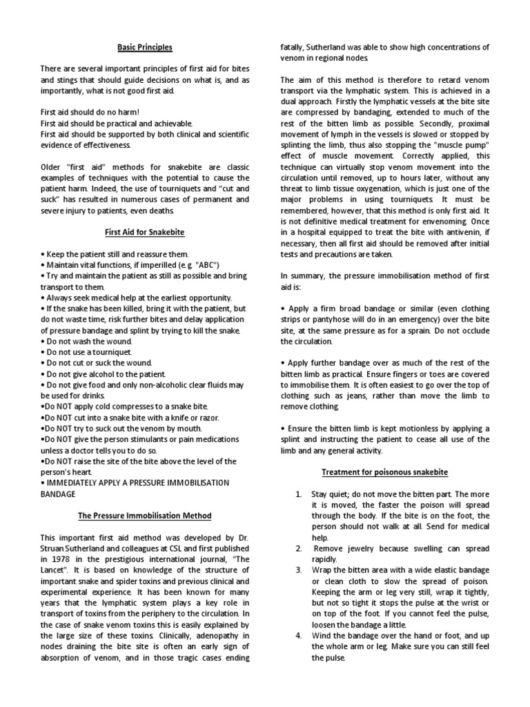 Basic Principles - Snake (First Aid) | PDF | First Aid | Lymphatic System