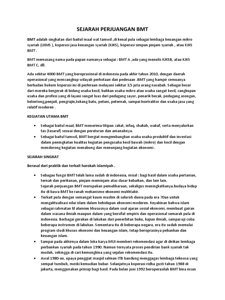 Sejarah dan Peran BMT di Indonesia | PDF