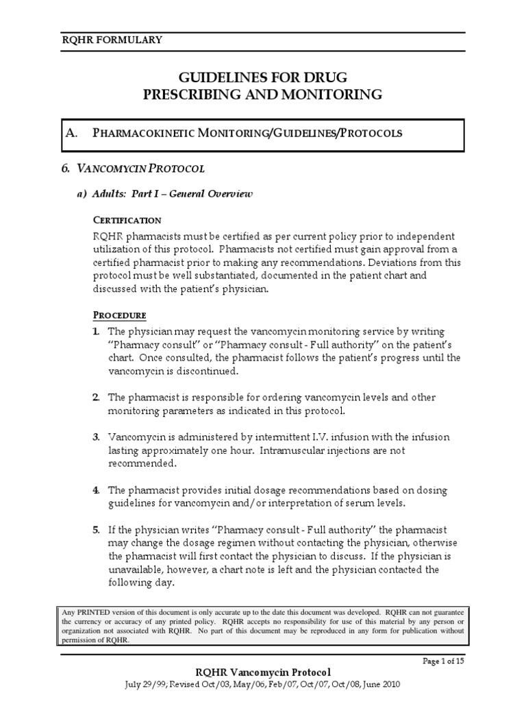 Vancomycin Protocol RQHR | PDF | Hemodialysis | Renal Function
