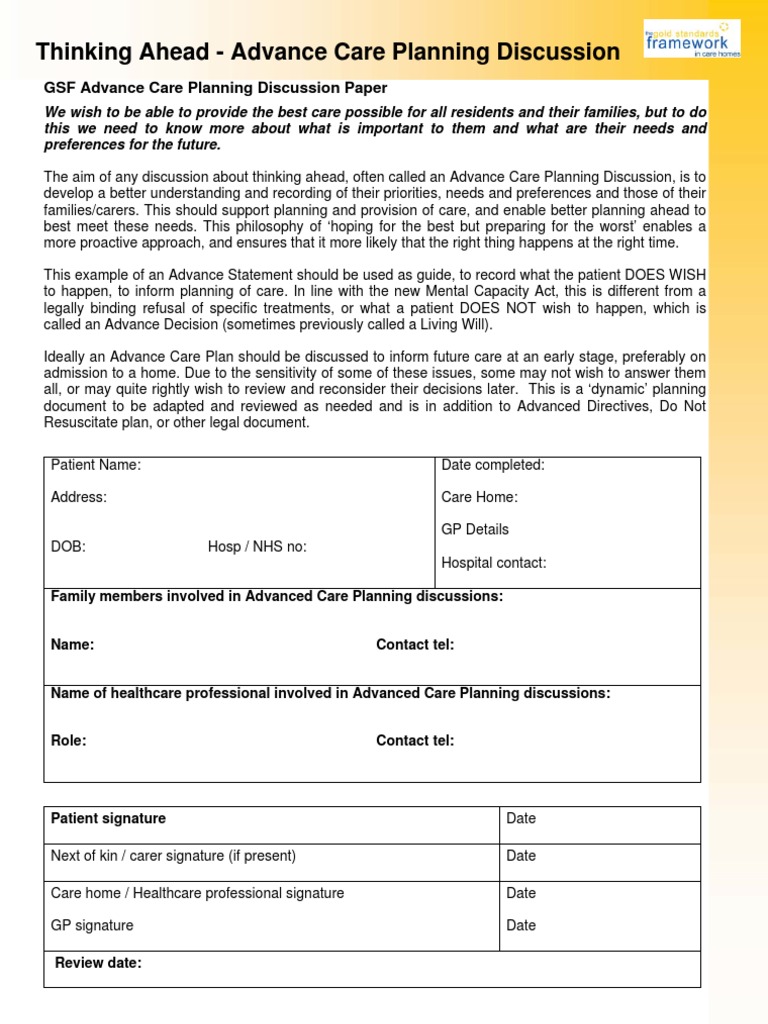 Thinking Ahead - Advance Care Planning Discussion | PDF | Health ...