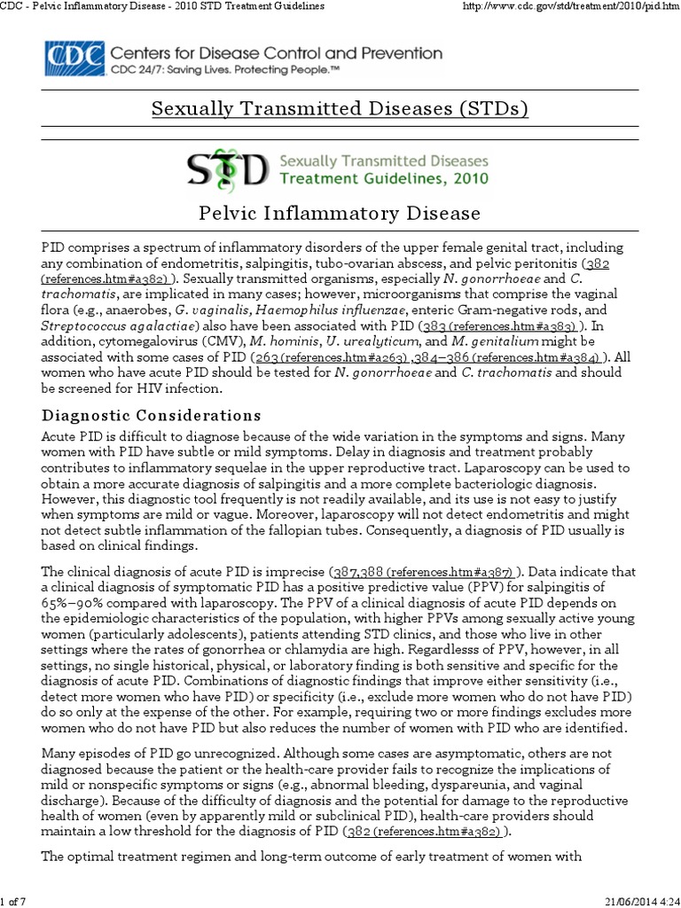 CDC - Pelvic Inflammatory Disease - 2010 STD Treatment Guidelines | PDF ...