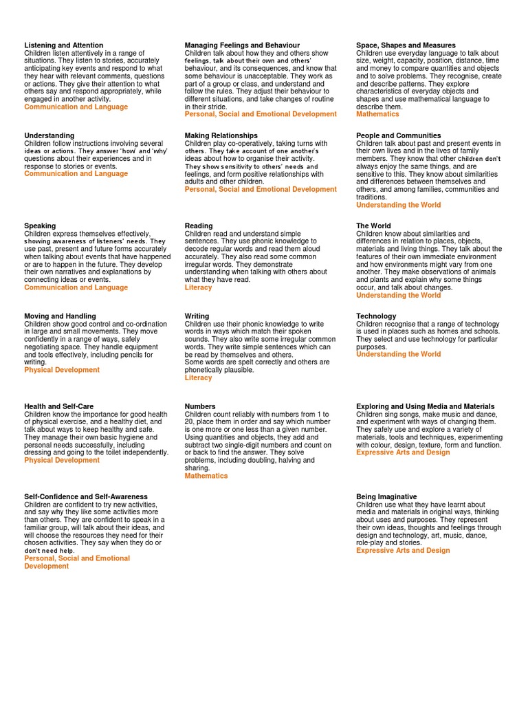 Early Learning Goals | PDF | Feeling | Teaching Mathematics