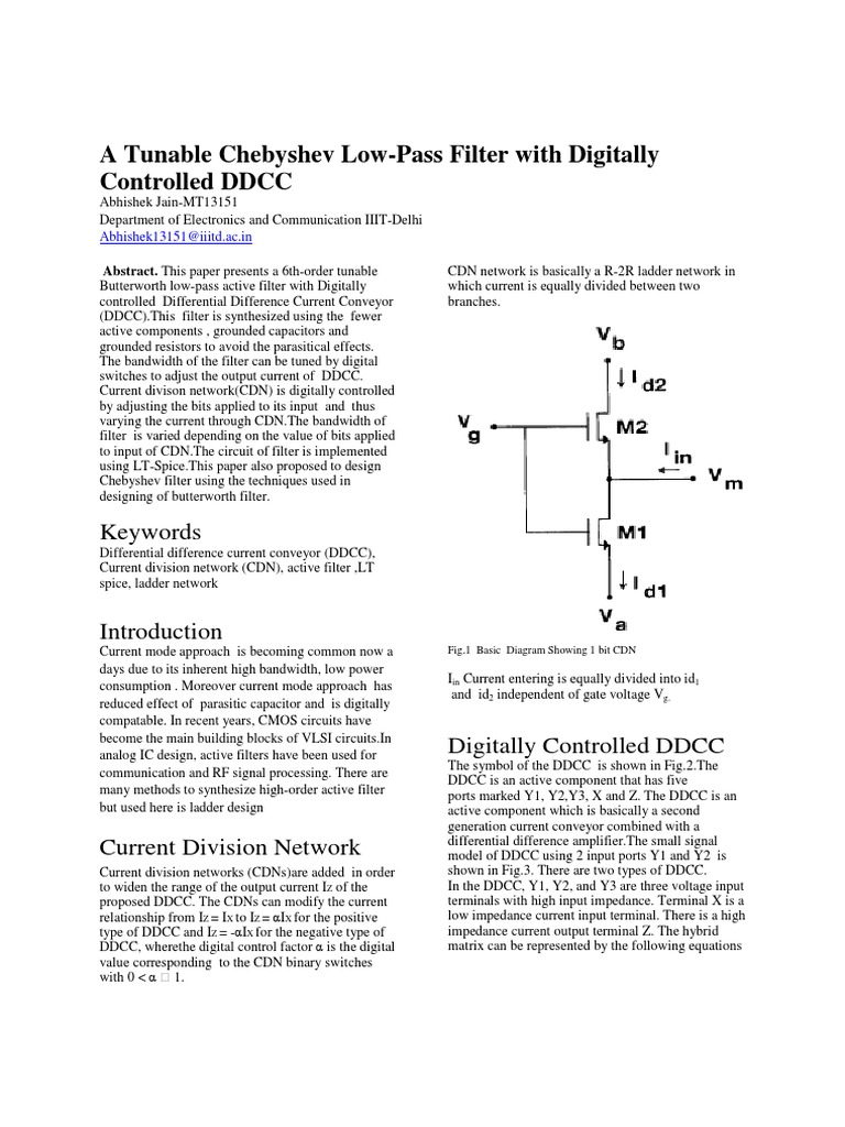 A Tunable Chebyshev Low-Pass Filter With Digitally Controlled DDCC ...