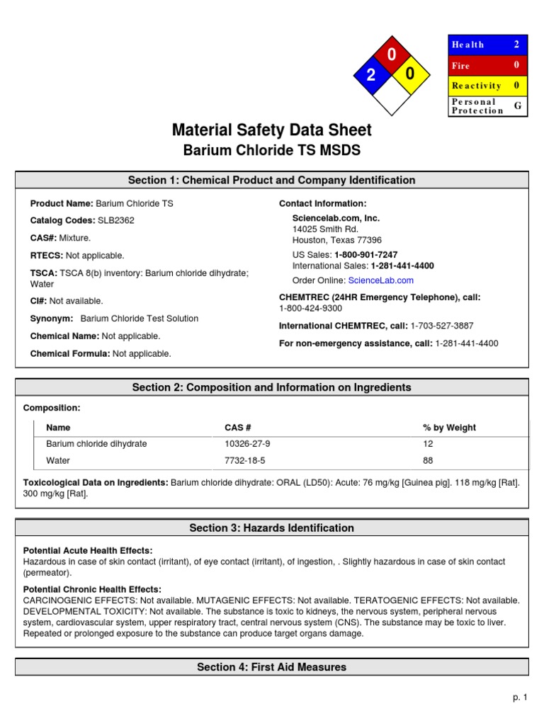 Analysis of the Composition and Hazards of Barium Chloride Test ...