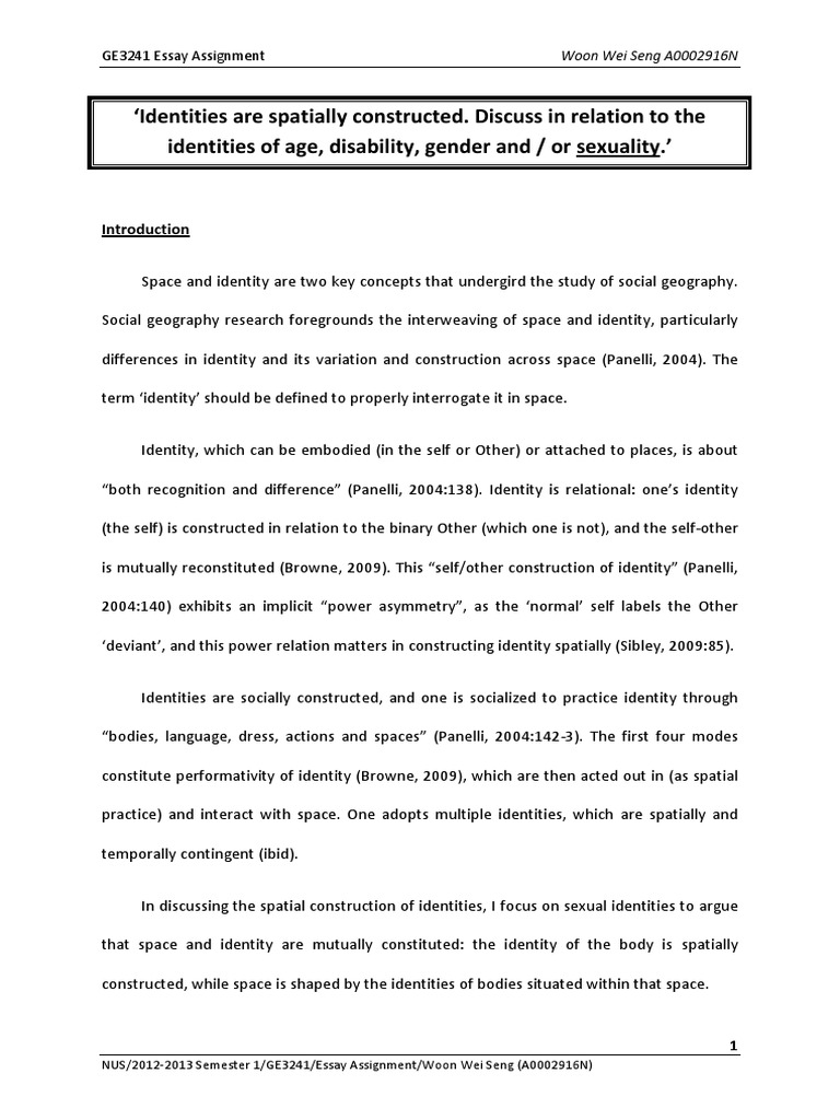 Identities Are Spatially Constructed | PDF | Butch And Femme | Identity ...