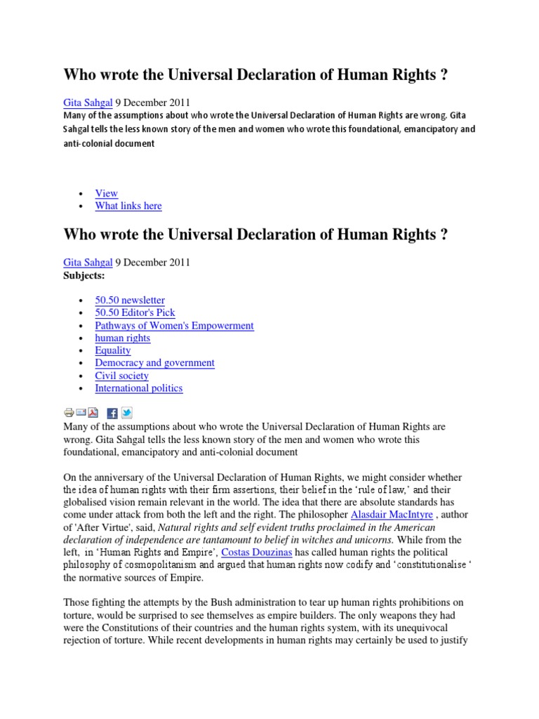Who Wrote The Universal Declaration of Human Rights | PDF | Human ...