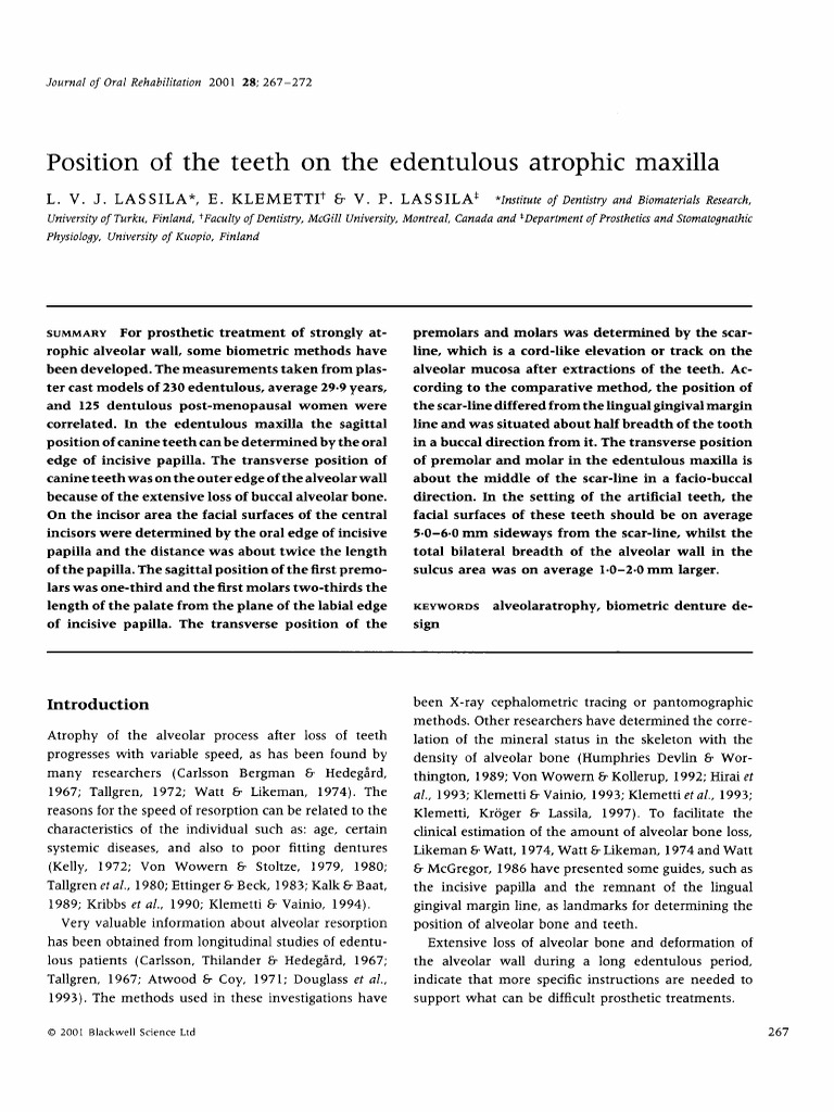 Position of The Teeth On The Edentulous Atrophic Maxilla | PDF ...