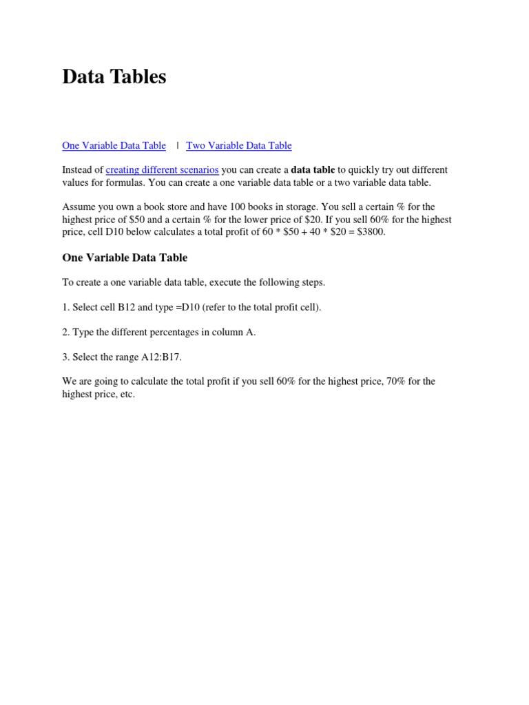 Data Tables Eg | PDF | Profit (Accounting) | Table (Database)